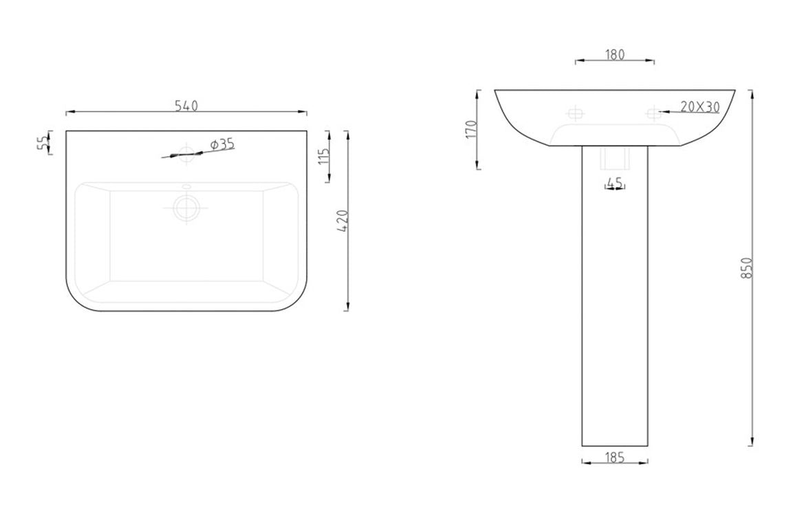 1TH Basin & Full Pedestal — Kent Plumbing Supplies